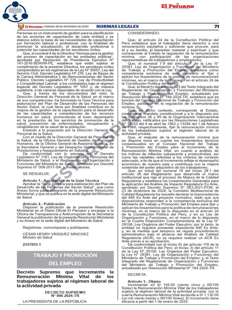 Decreto Supremo #006-2024-TR | PDF | Derecho laboral | Regulación