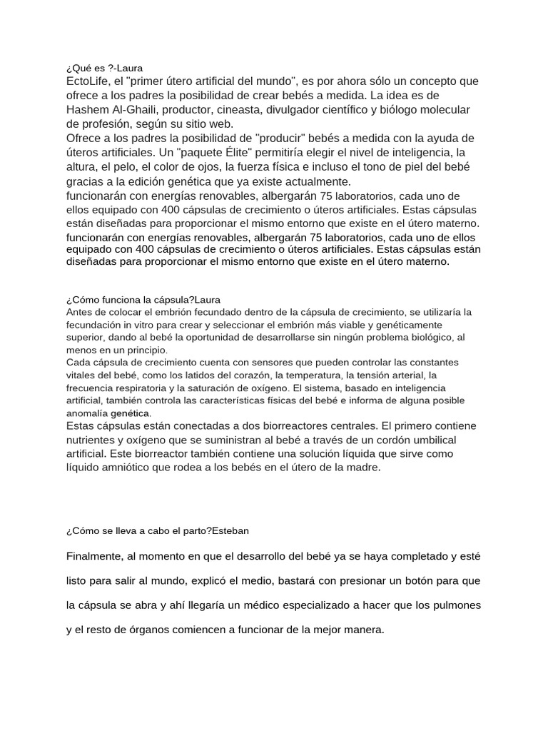 EctoLife: El Futuro de los Úteros Artificiales | PDF | Biología ...