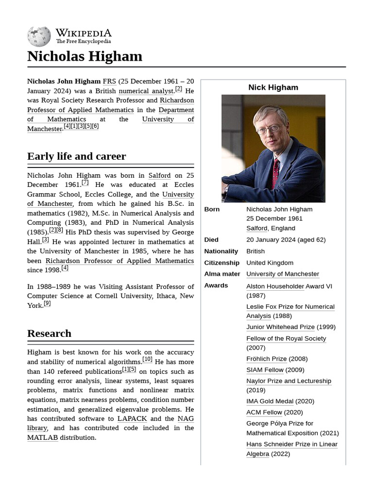 Nicholas_Higham | PDF | Algebra | Mathematics