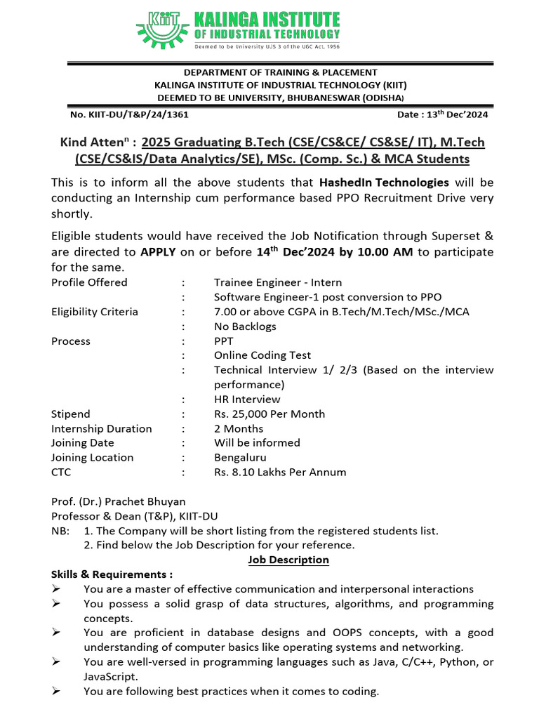Registration For Hashedin Technologies Internship Cum PPO Recruitment | PDF | Computer ...