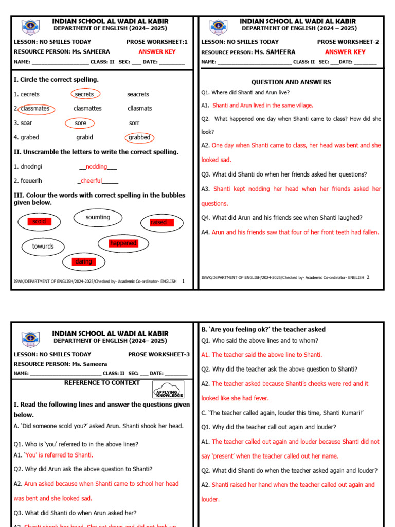 284402-ANSWER KEY Prose Worksheets | PDF