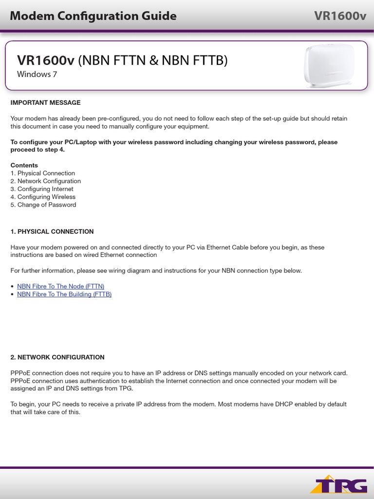 FTTN VR1600v WIN7 | PDF | Computer Network | Internet Protocols