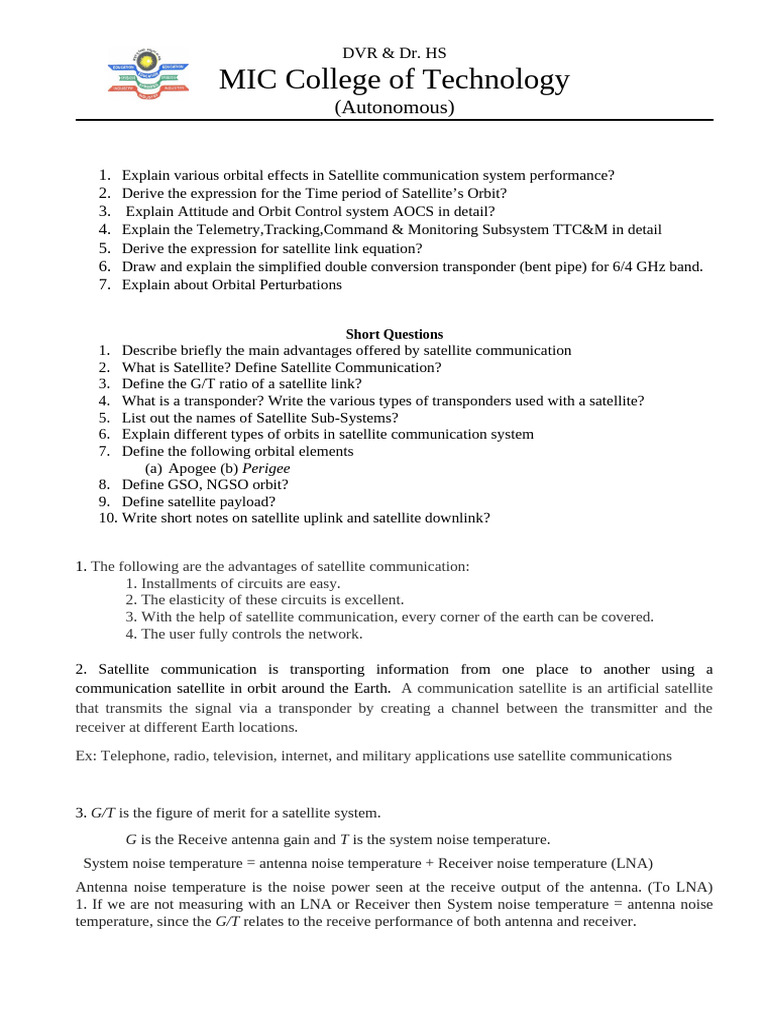 SC Assignment Questions | PDF | Communications Satellite | Satellite