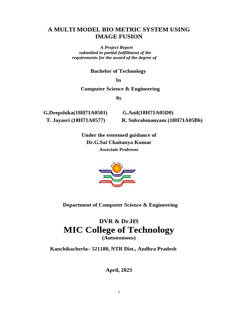 18H71A0501-Project Report Sample | PDF | Data Compression | Biometrics