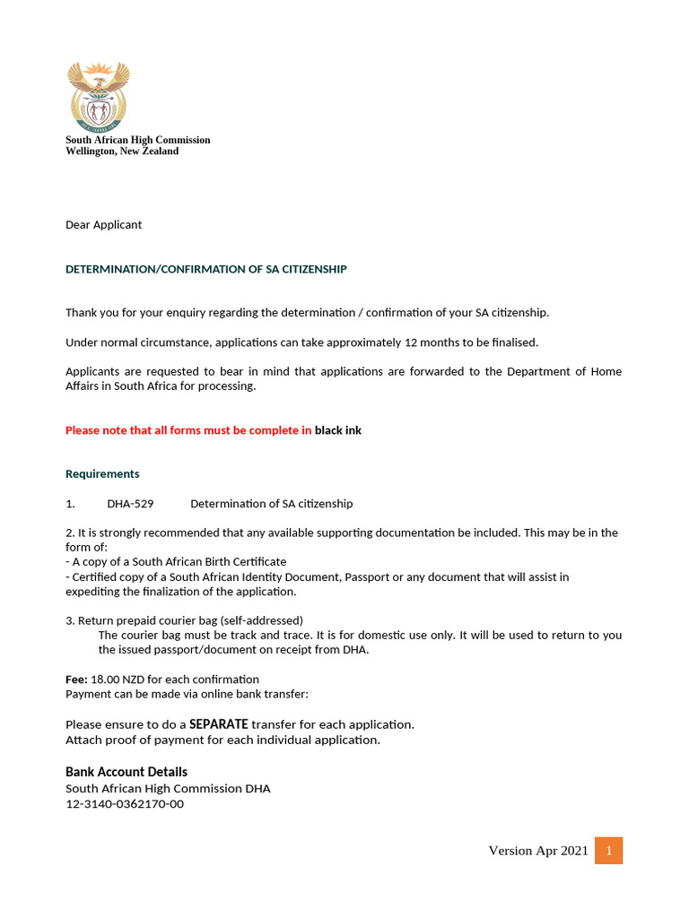 application determination sa citizenship | PDF