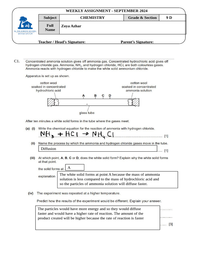 Chemistry Weekly Assignment | PDF