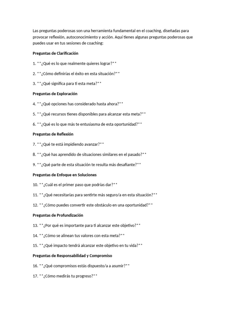 Preguntas Poderosas en Coaching | PDF | Las emociones | Pensamiento