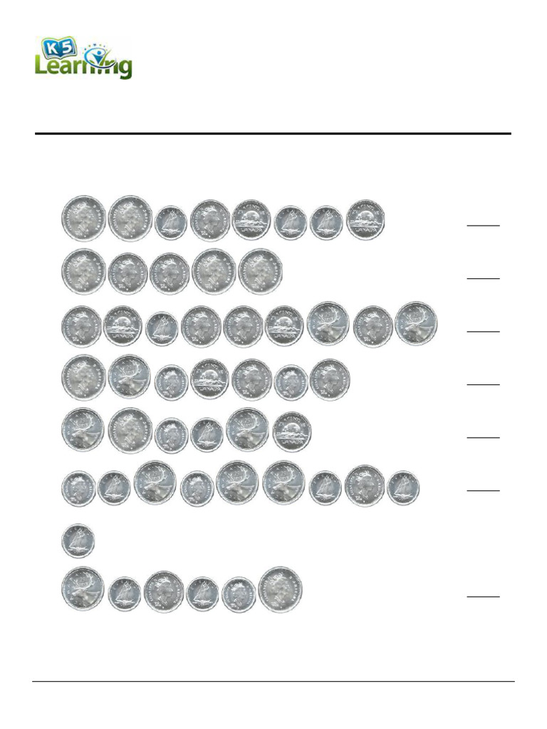 Grade 3 Counting Money Canadian Nickels Dimes Quarters A | PDF