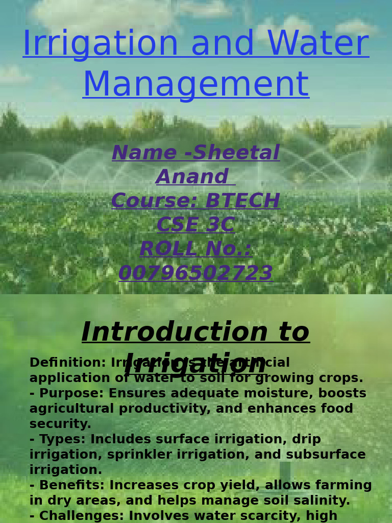 Irrigation and Water Management | PDF