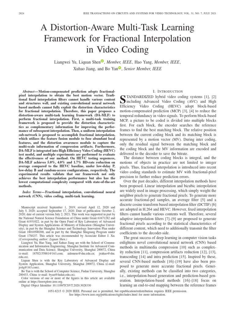 A Distortion-Aware Multi-Task Learning Framework For Fractional Interpolation in Video Coding ...