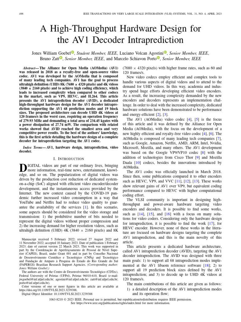 A High-Throughput Hardware Design For The AV1 Decoder Intraprediction | PDF | Video | Display ...