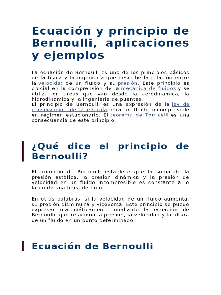 BERNOULLI | PDF | Aerodinámica | Dinámica de fluidos