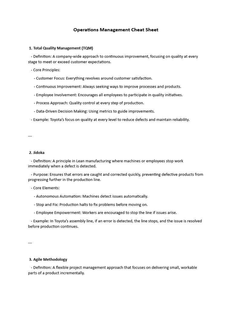 Operations Cheat Sheet | PDF | Lean Manufacturing | Agile Software ...
