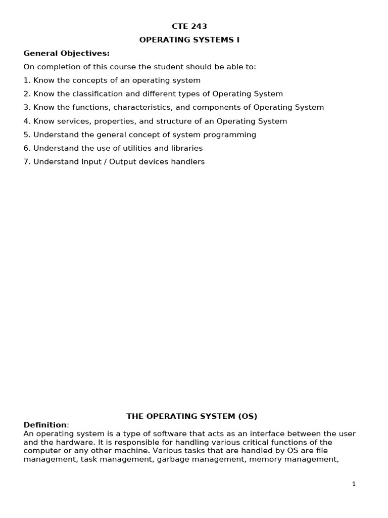 Students Copy Operating System I CTE 243 | PDF | Operating System ...