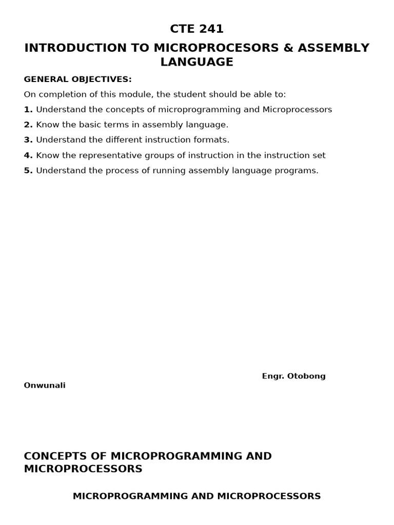 Students Copy CTE 241 Intro to Microprocessor and Assembl 055542 | PDF | Central Processing Unit ...
