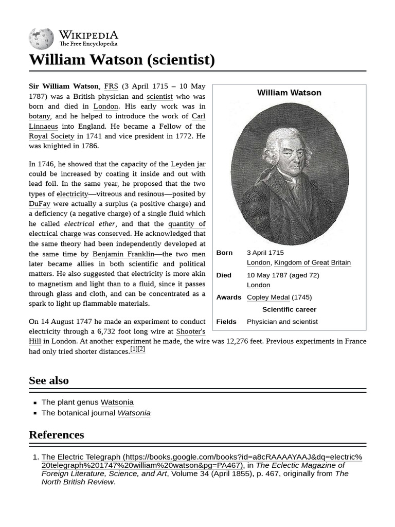 Sir William Watson: Pioneer in Electricity | PDF