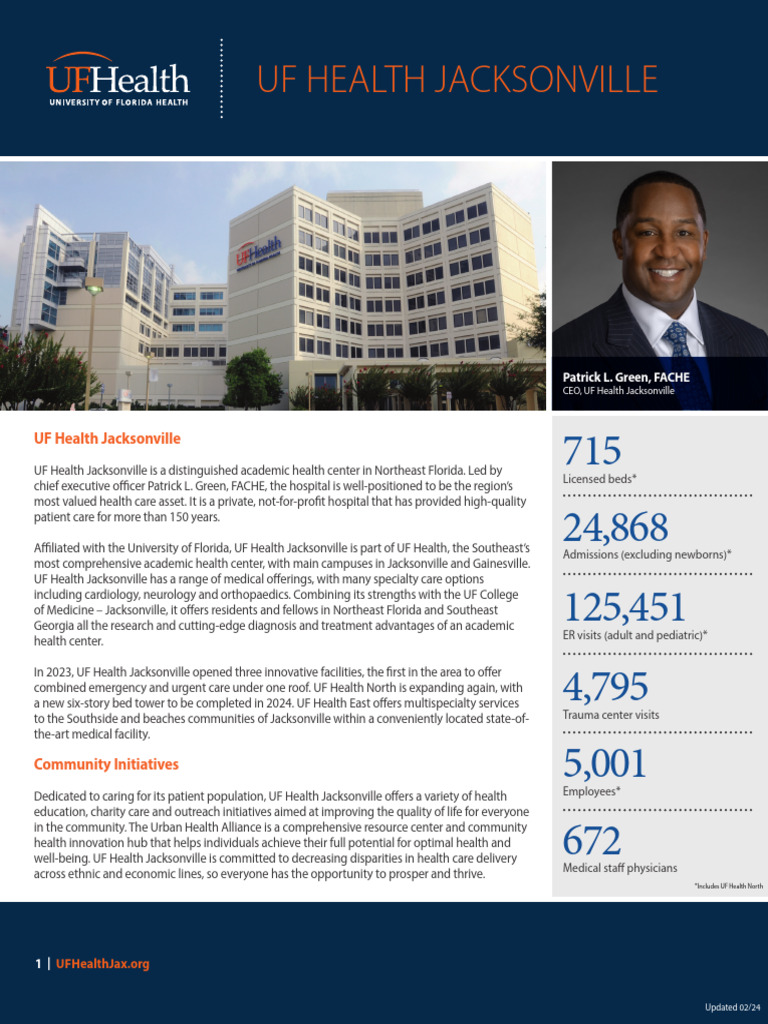 Uf Health Jacksonville Fact Sheet | PDF | Hospital | Patient