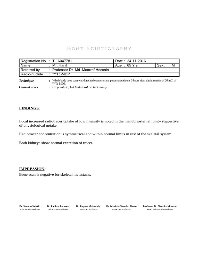 Bone - Normal (-Ve) + MS Joit Phy Uptake | PDF