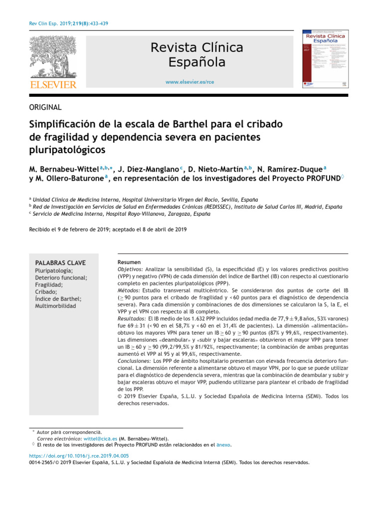 Simplificación del Índice de Barthel en Fragilidad | PDF | Medicina ...