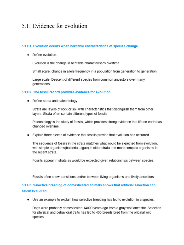 Biology Topic 5 - Evolution and Biodiversity Check | PDF | Natural ...