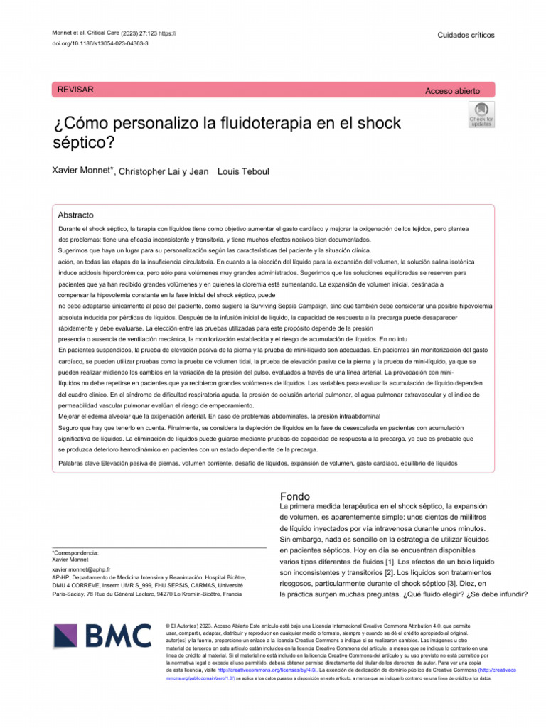 How I Personalize Fluid Therapy in Septic Shock Esp | PDF | Creative ...