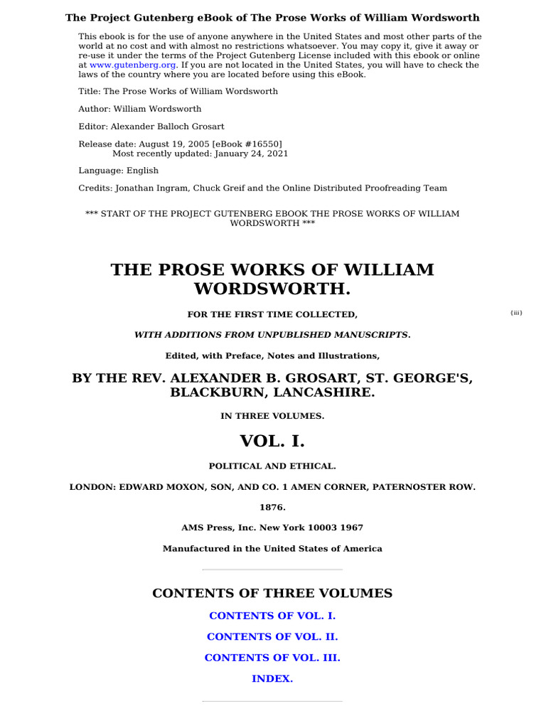 The Prose Works of William Wordsworth | PDF | Samuel Taylor Coleridge ...