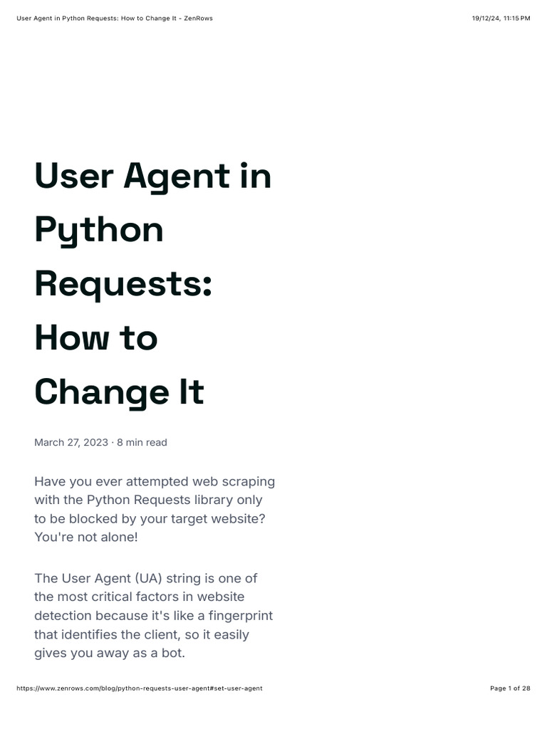 User Agent in Python Requests: How to Change It - ZenRows | PDF ...