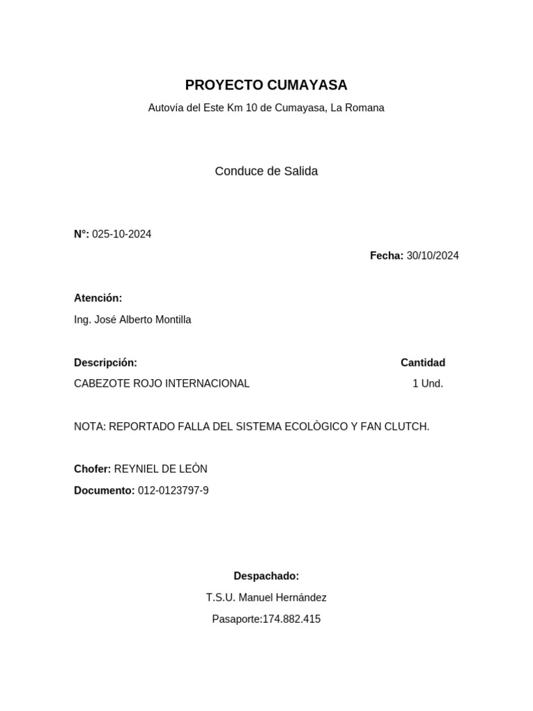 Conduce Salida Cabezote Rojo | PDF