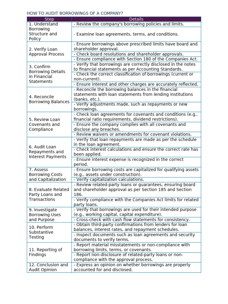 How To Audit Borrowings of A Limited Company | PDF | Loans | Debt