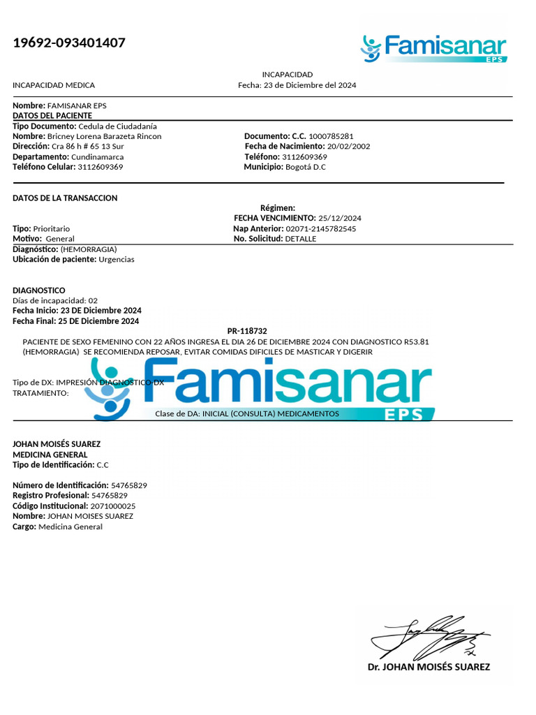 Incapacidad Famisanar | PDF