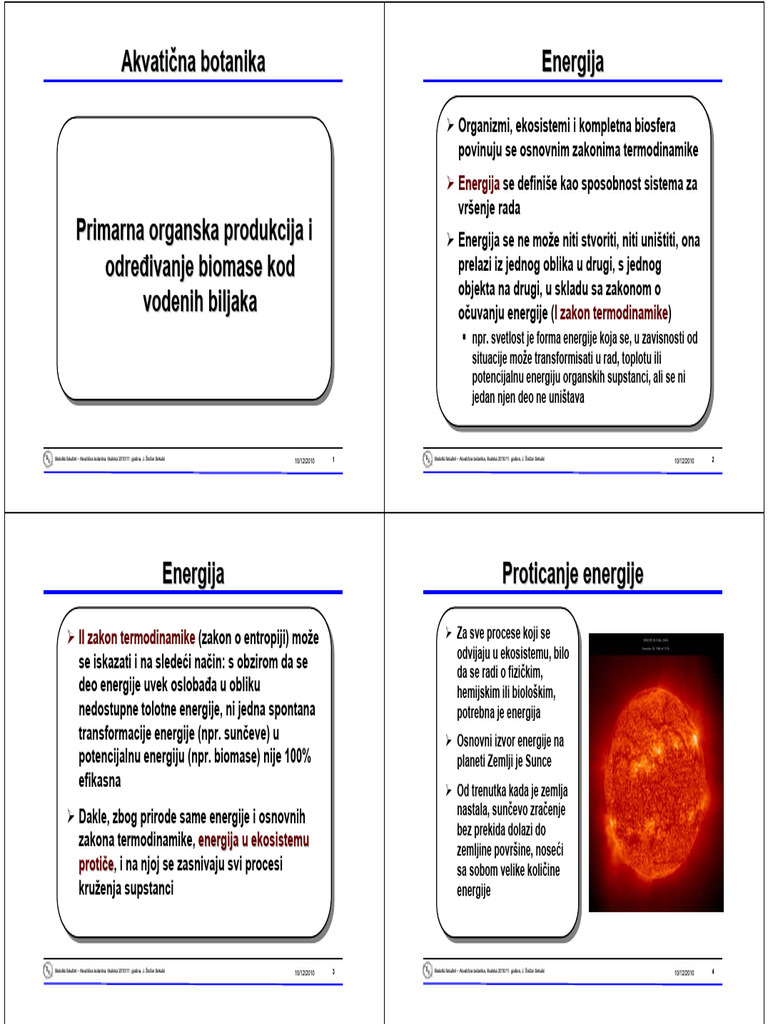 Primarna Organska Produkcija I Odre Ivanje Biomase Kod Vodenih Biljaka ...