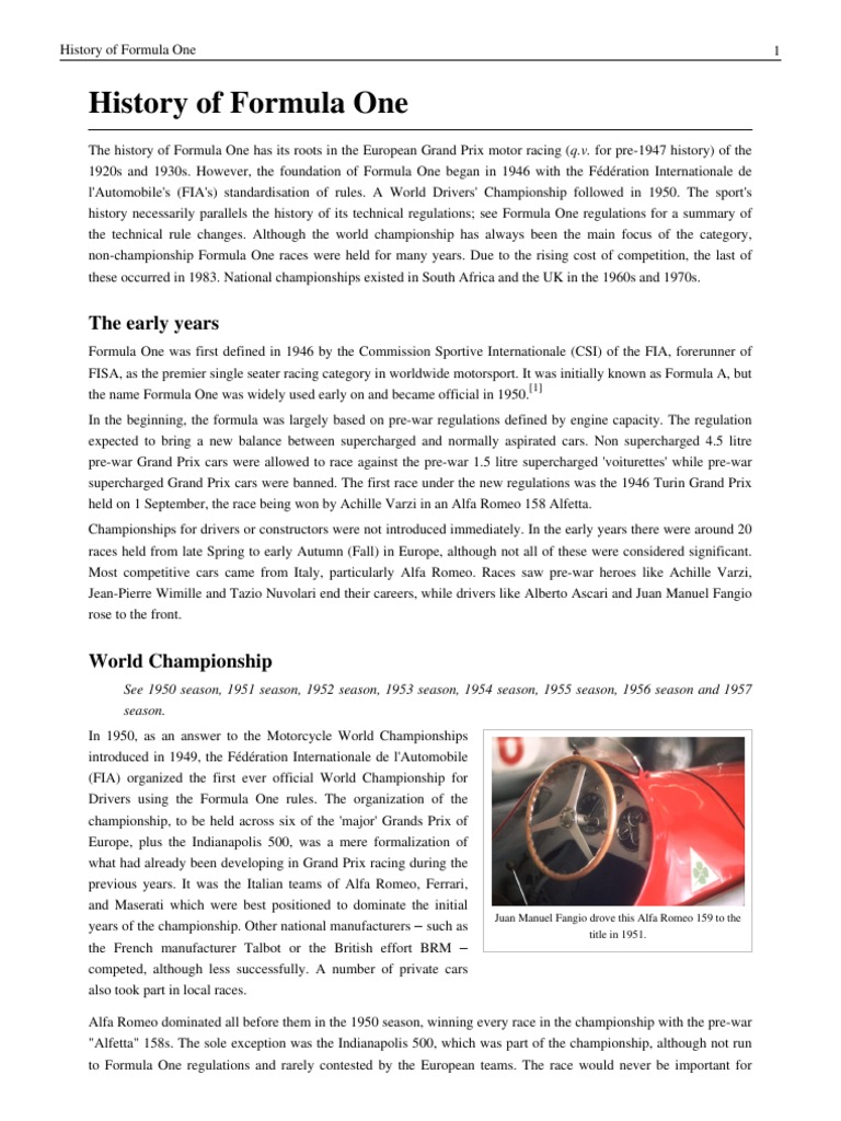 Formula One History | PDF | Formula One | Formula Racing
