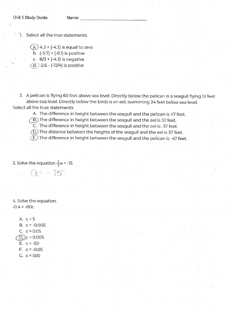 Unit 5 Study Guide Answer Key | PDF