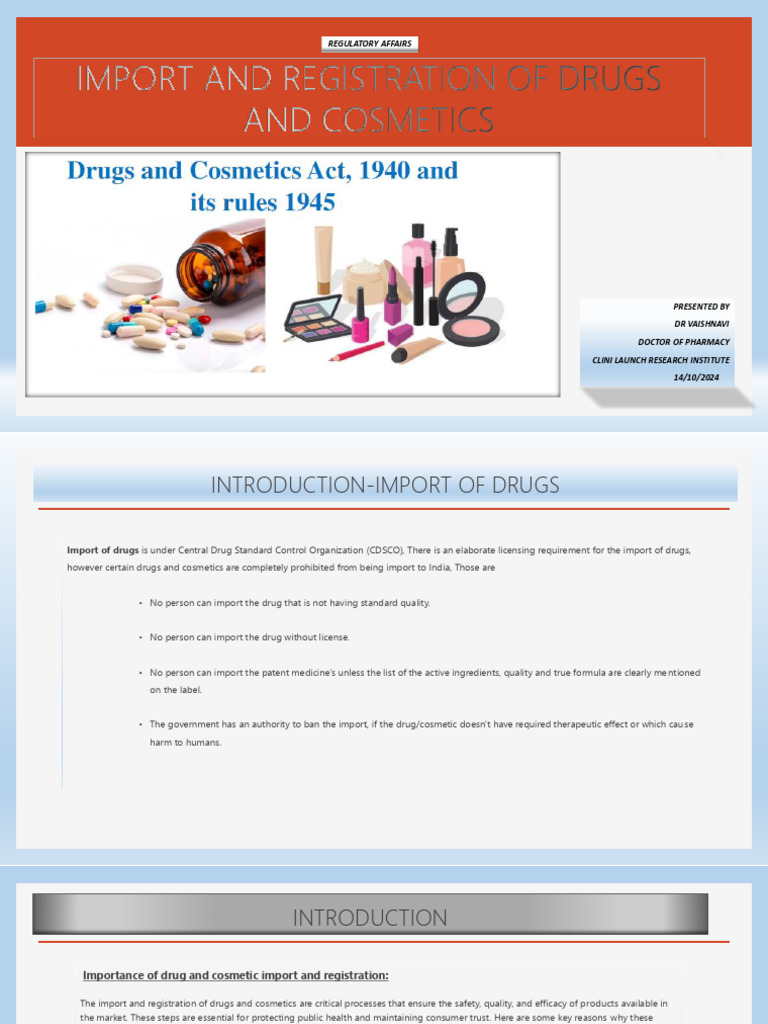 IMPORT AND REGISTRATION OF DRUGS AND COSMETICS [Autosaved] | PDF | Cosmetics | Food And Drug ...