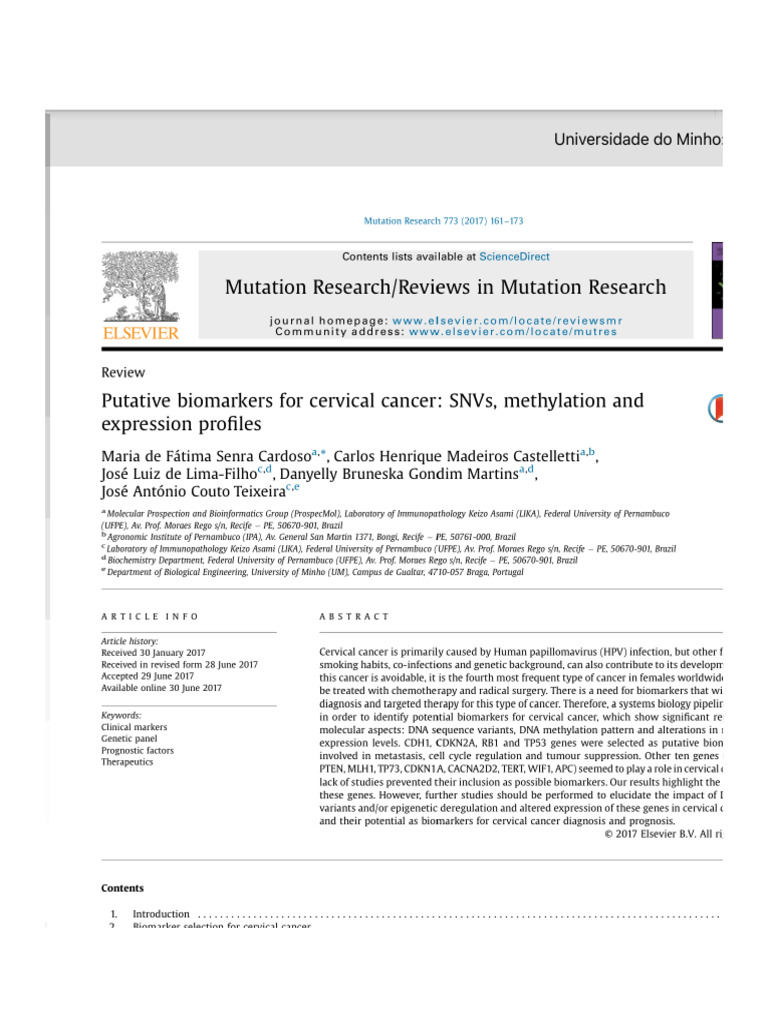 Putative Biomarkers For Cervical Cancer - SNVS, Methylation and ...