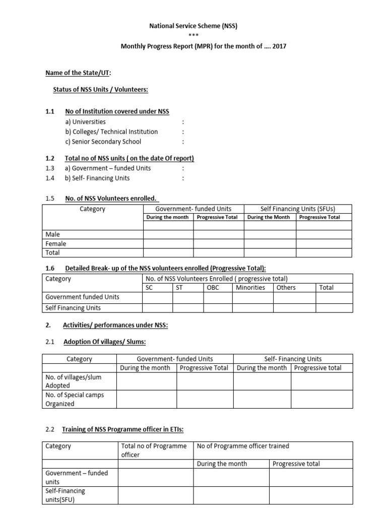 Monthly Progressive Report - Proforma | PDF | Government Of India