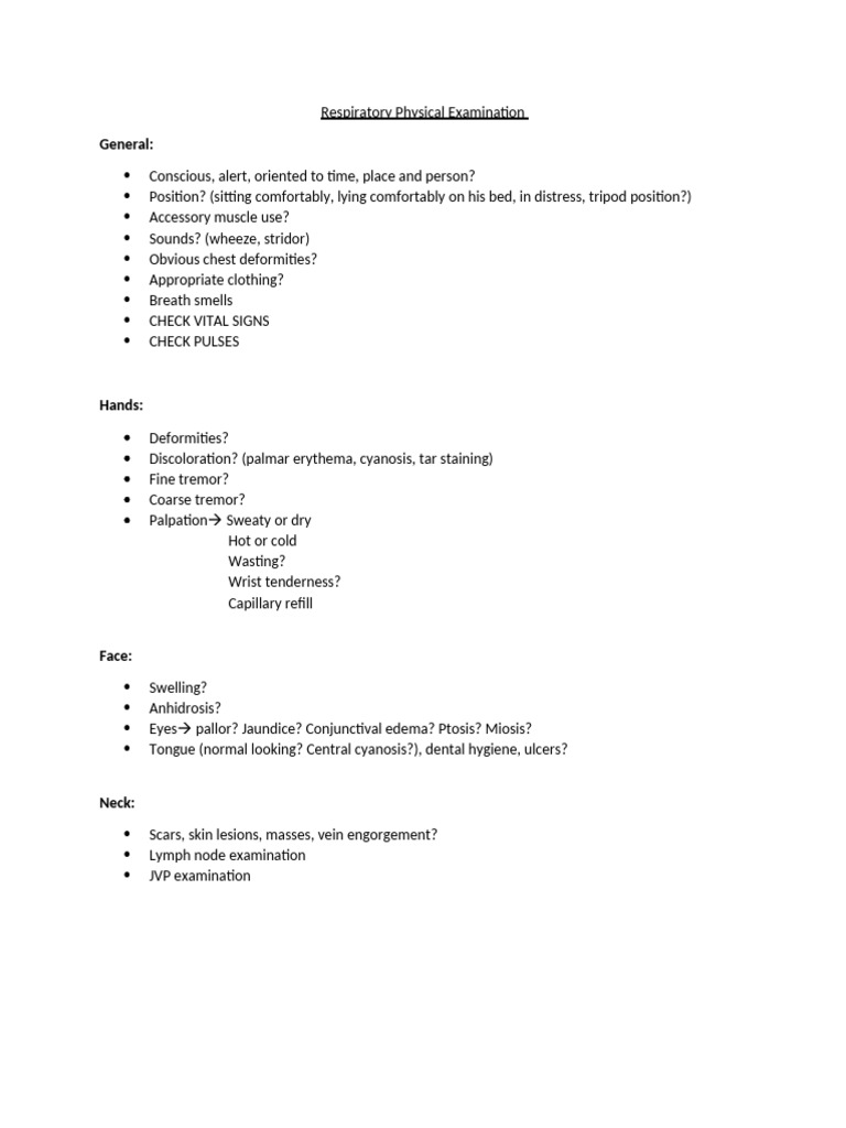 Respiratory Physical Examination | PDF | Thorax | Medical Specialties