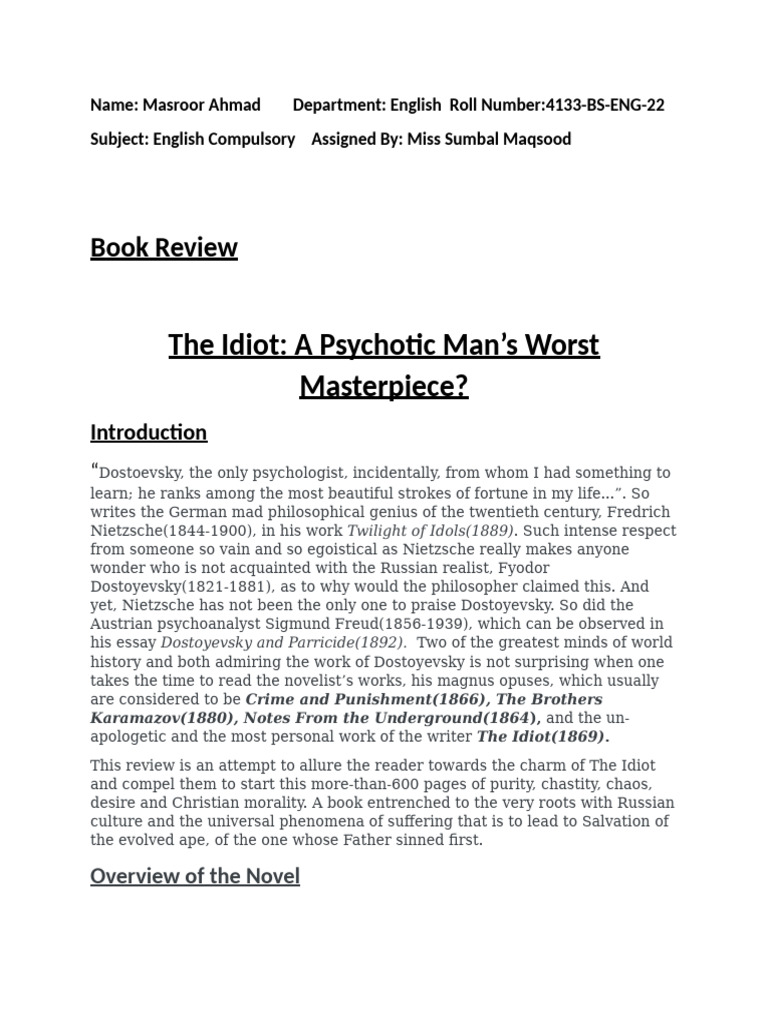 English Compulsory Assignment | PDF | The Idiot