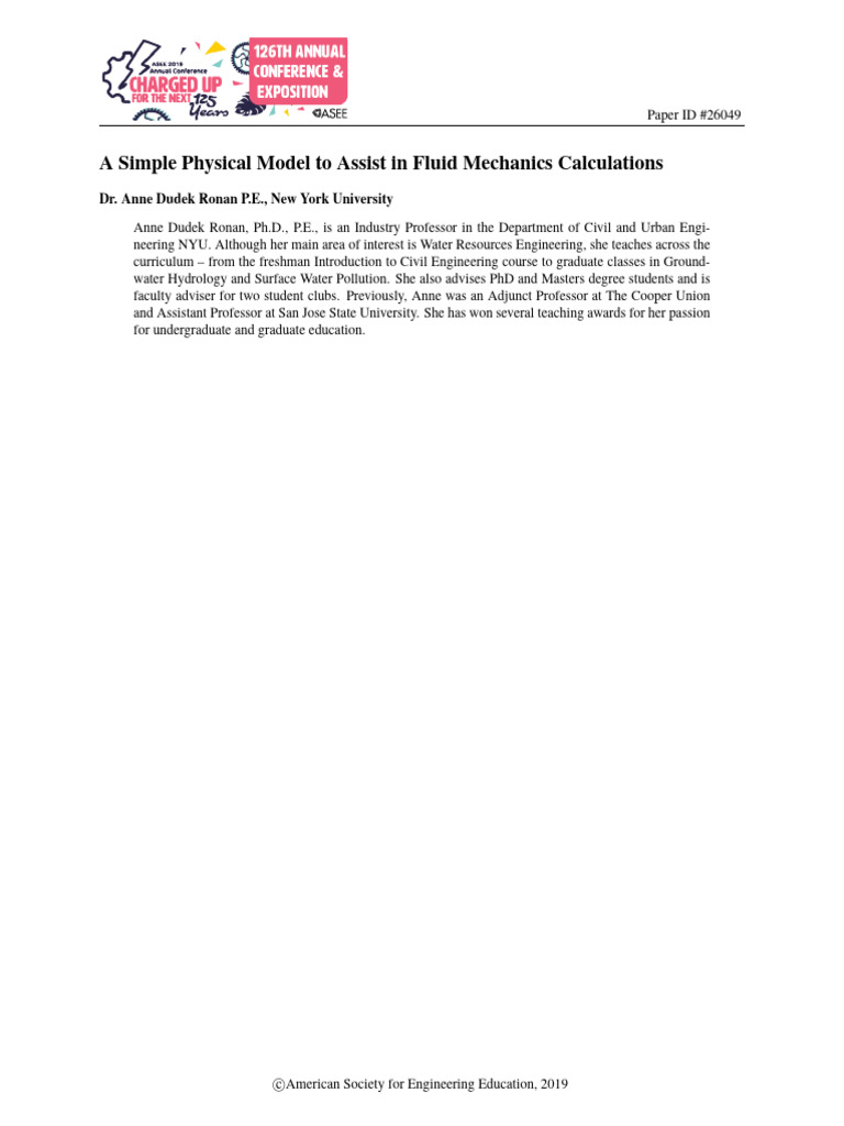 A Simple Physical Model to Assist in Fluid Mechanics Calculations | PDF ...