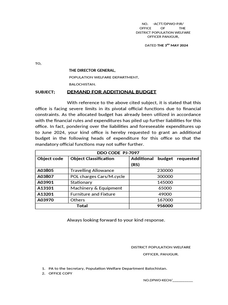 Additional Budget Demand | PDF