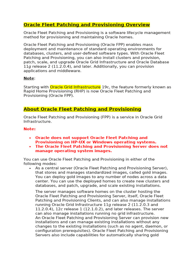 Oracle Fleet Patching And Provisioning Pdf Computer Cluster Databases