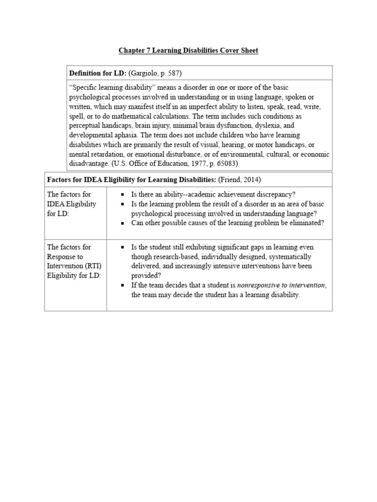 (PDF) SPED 134 - Chapter 7 Learning Disabilities Cover Sheet | PDF ...