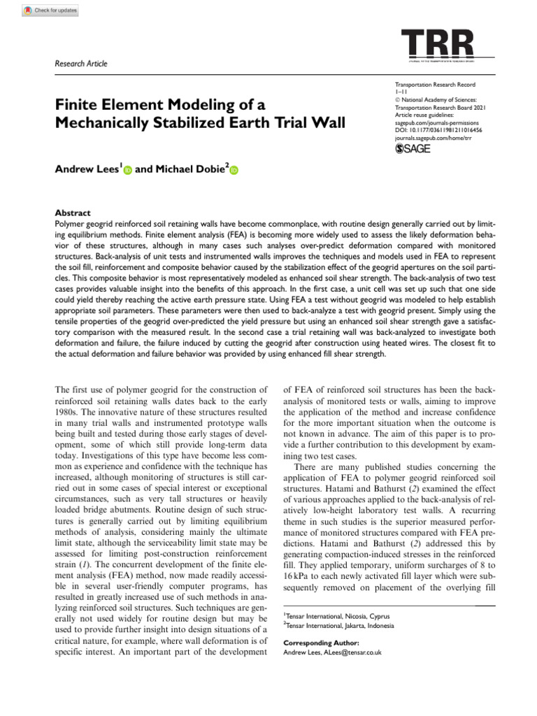 2021 - Finite Element Modeling of A Mechanically Stabilized Earth Trial Wall - Lees & Dobie ...
