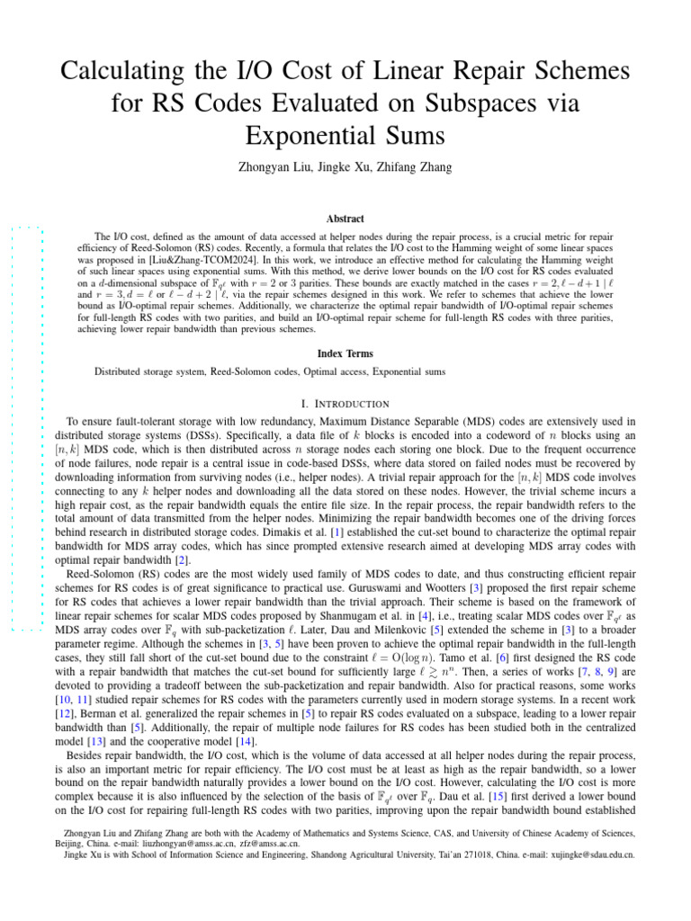 Calculating The IO Cost of Linear Repair Schemes For RS Codes Evaluated ...