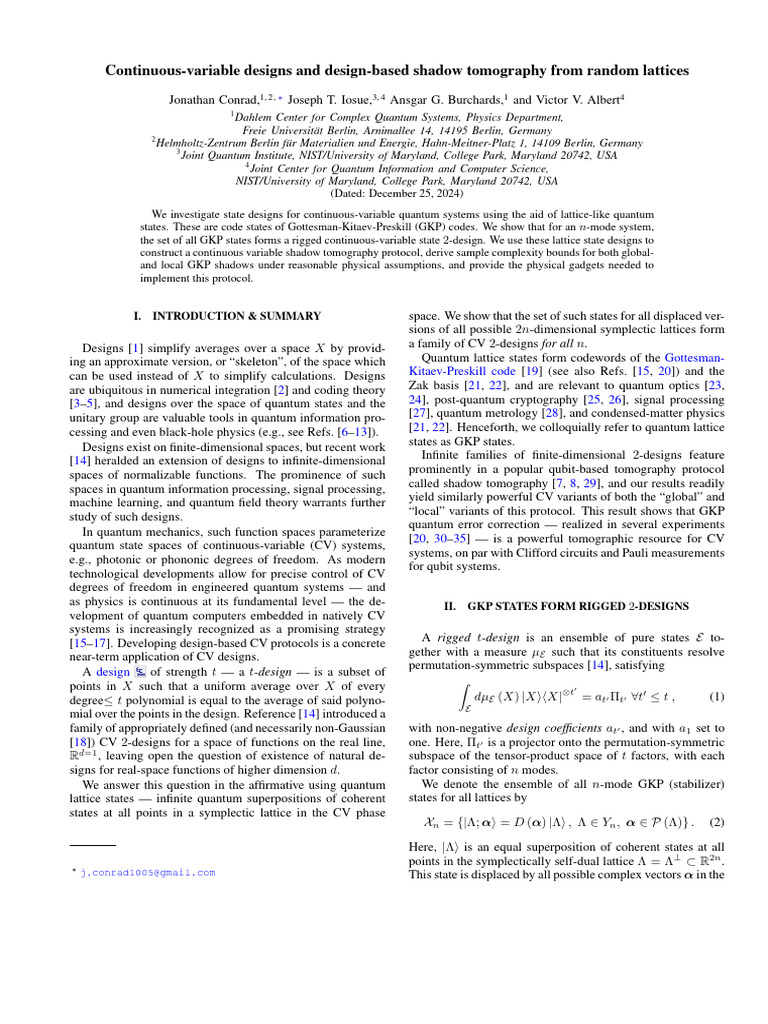 Continuous-Variable Quantum Designs | PDF | Variance | Quantum Computing