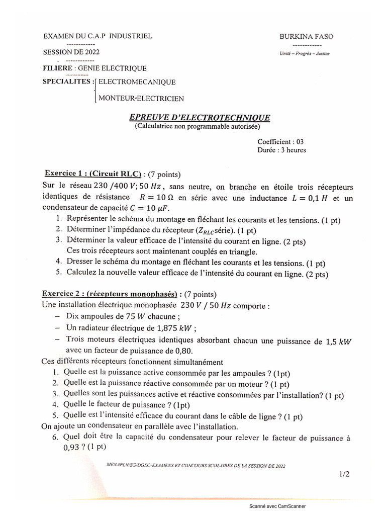 Sujet de BEP Et CAP 2022 | PDF