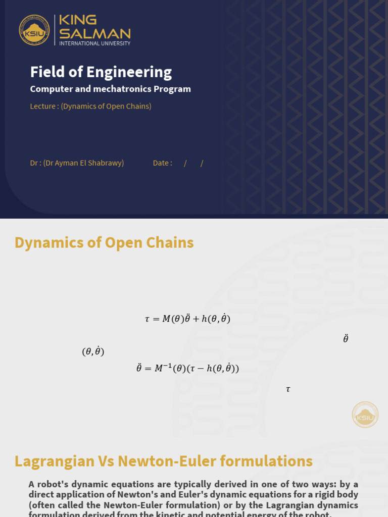 Robot Dynamics: Open Chains Analysis | PDF | Lagrangian Mechanics ...