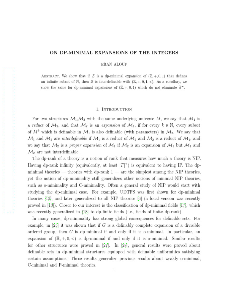 On dp-minimal expansions of the integers | PDF | Infinity | Empty Set