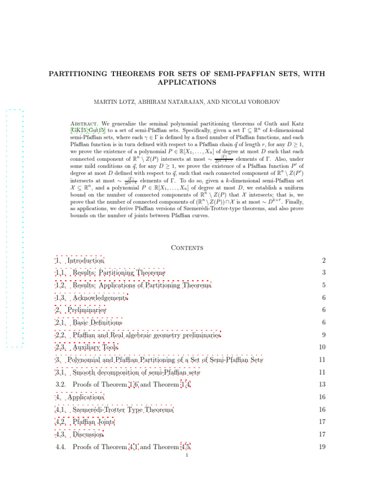 Partitioning Theorems For Sets of Semi-Pfaffian Sets, With Applications | PDF | Function ...