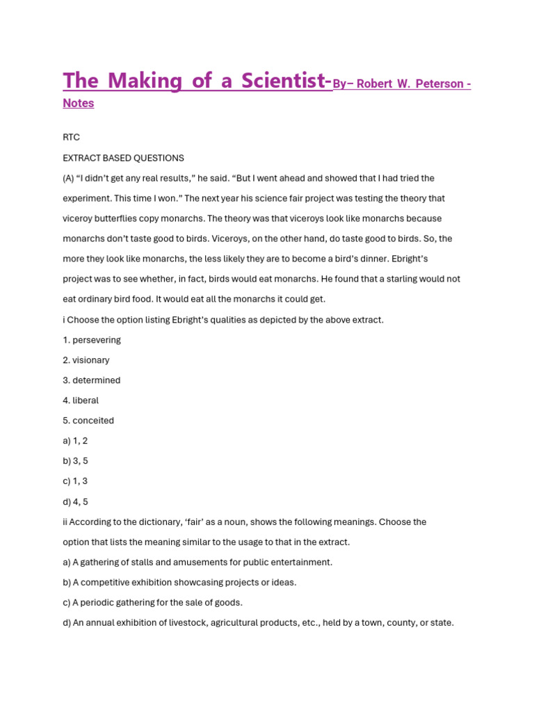 THE MAKING OF A SCIENTIST-NOTES-2024 | PDF | Science